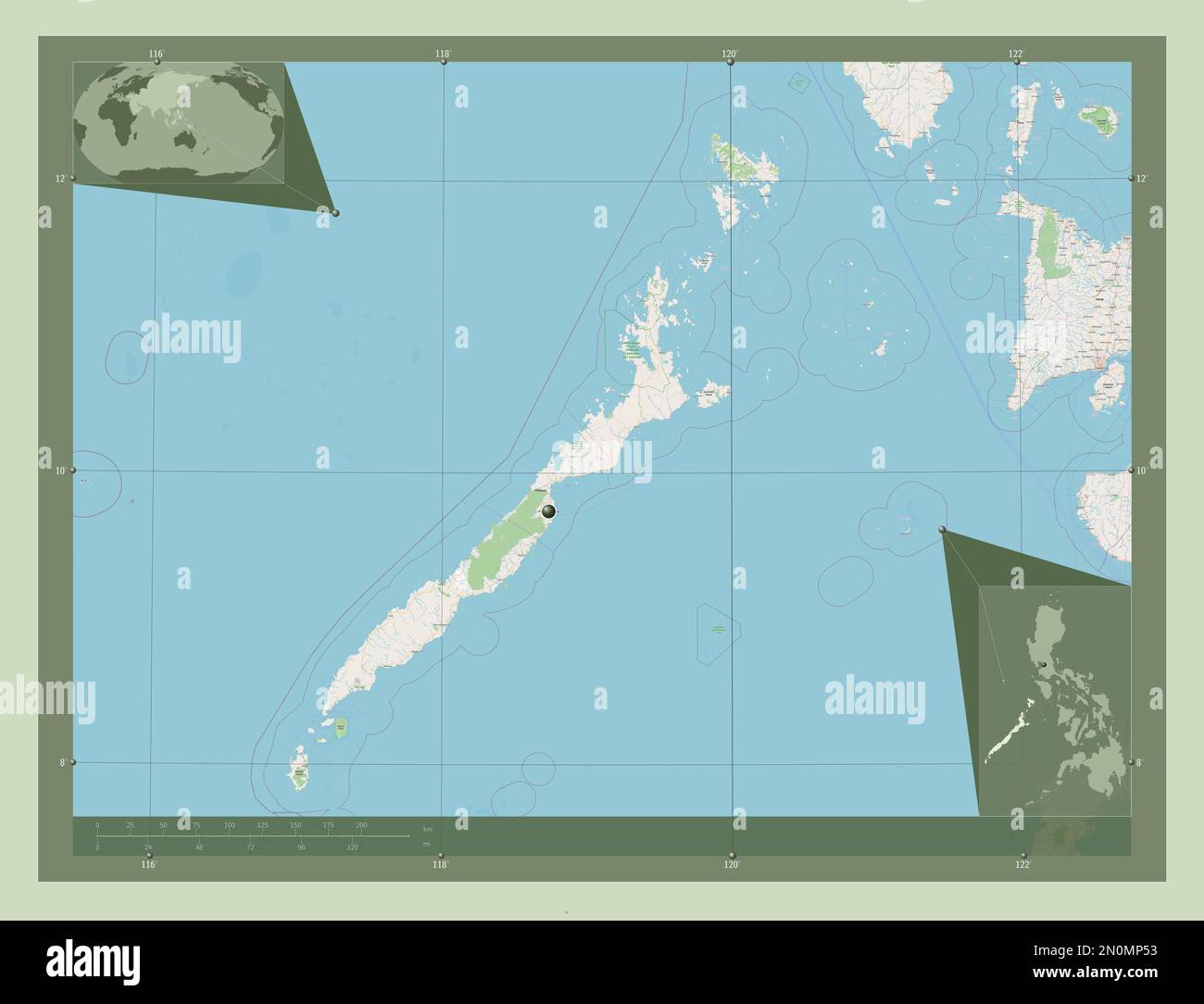 Palawan, province of Philippines. Open Street Map. Corner auxiliary ...
