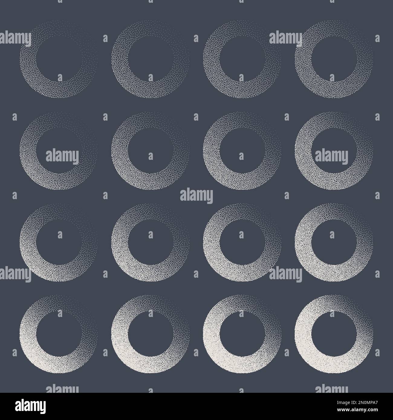 Round shaped dotted objects, stipple elements. Fading gradient ...