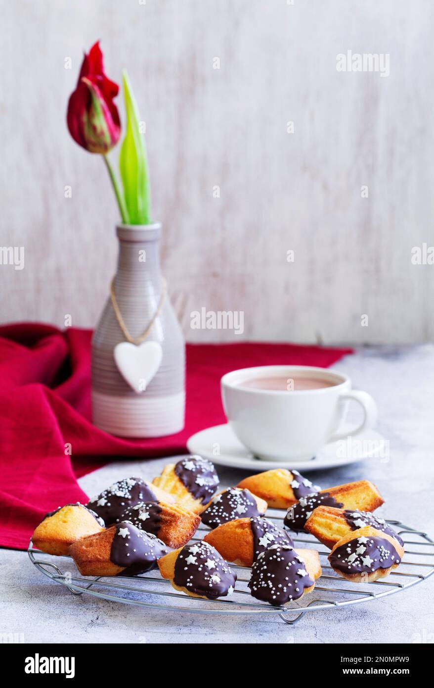 Traditional French Madeleine served with coffee, Valentine's Day Stock ...