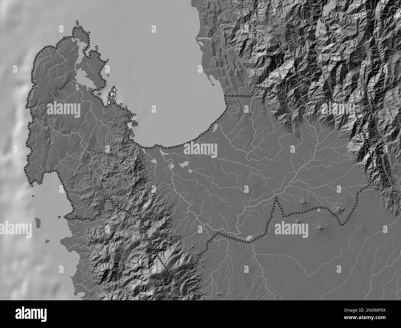 Pangasinan, province of Philippines. Bilevel elevation map with lakes ...