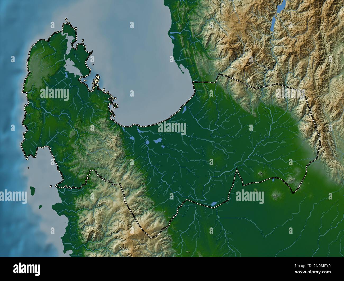 Pangasinan, province of Philippines. Colored elevation map with lakes ...