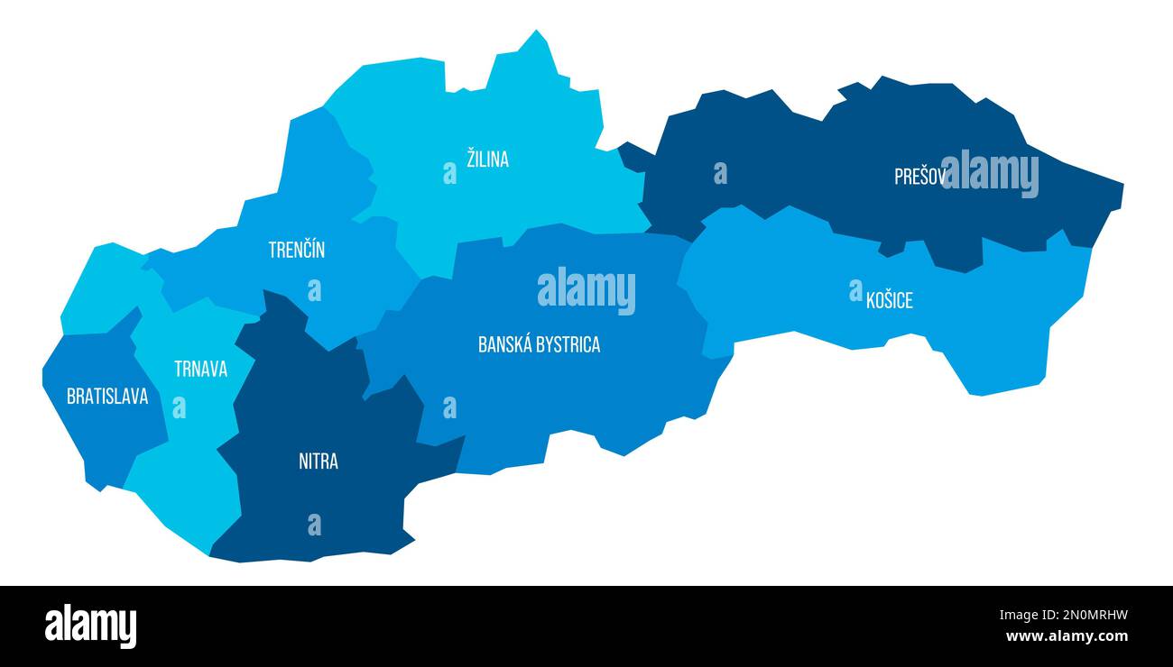 Slovakia political map of administrative divisions - regions. Flat blue ...