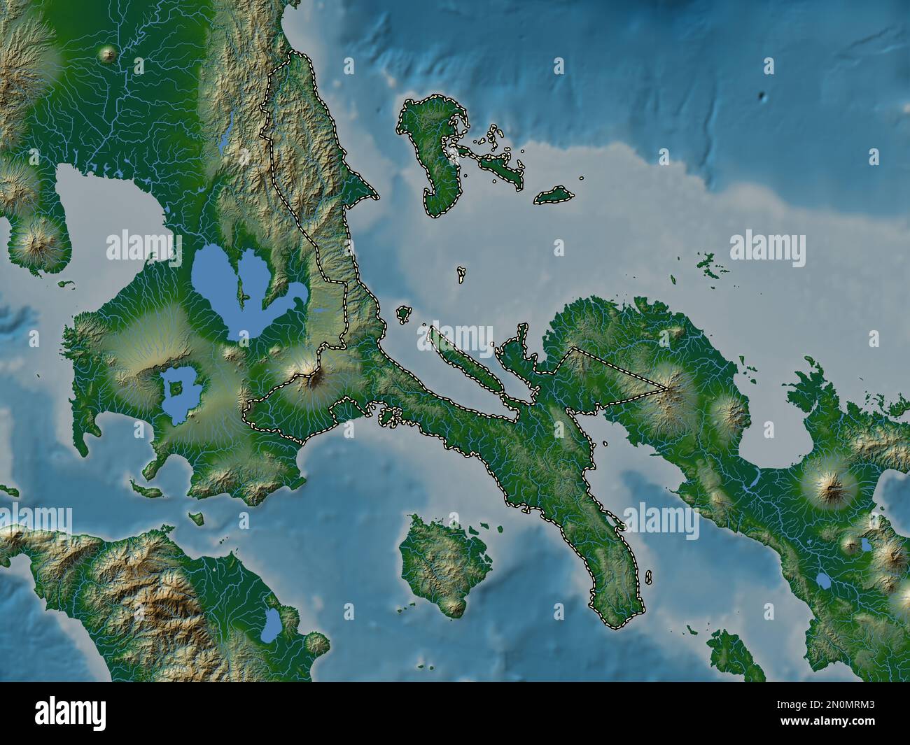 Quezon, province of Philippines. Colored elevation map with lakes and ...
