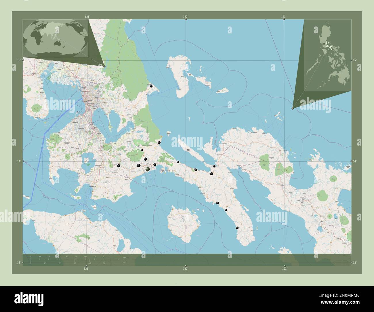 Quezon, province of Philippines. Open Street Map. Locations of major ...