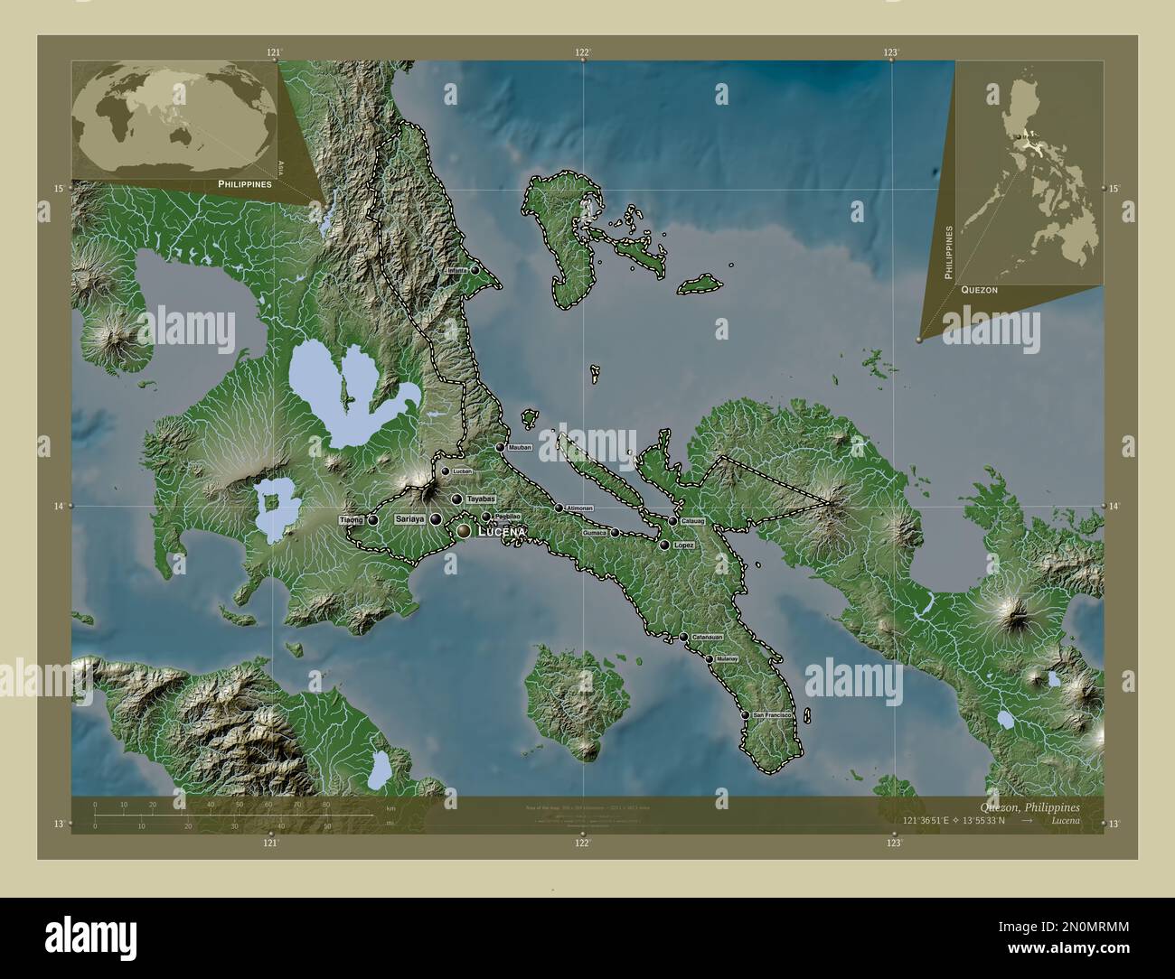 Quezon, province of Philippines. Elevation map colored in wiki style ...