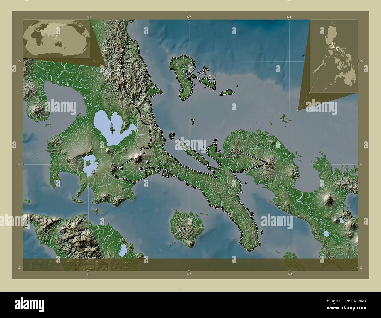 Quezon, province of Philippines. Elevation map colored in wiki style ...