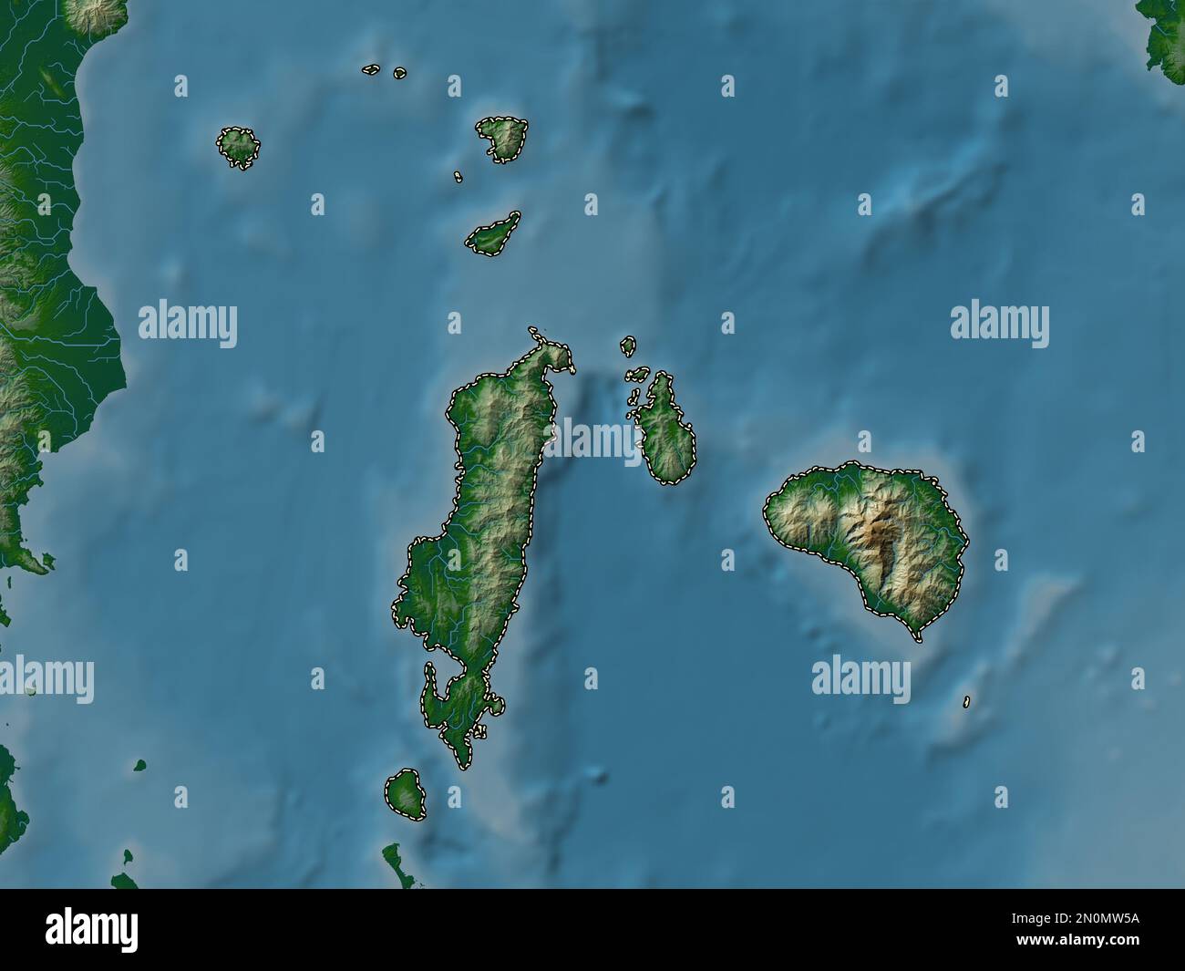 Romblon, province of Philippines. Colored elevation map with lakes and ...