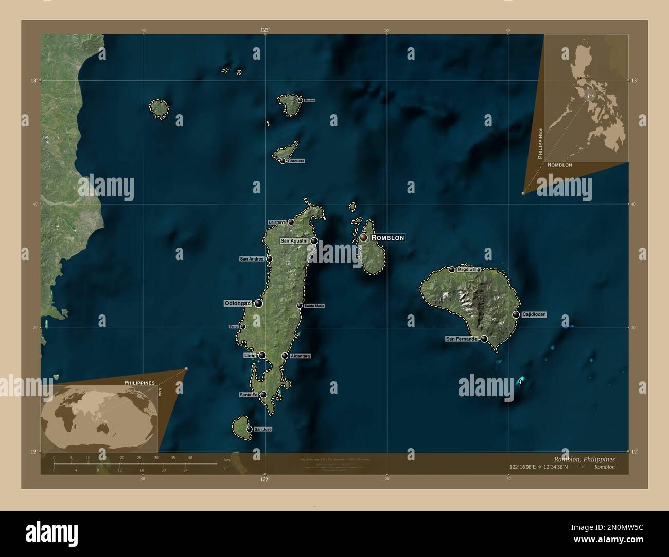 Romblon, province of Philippines. Low resolution satellite map ...