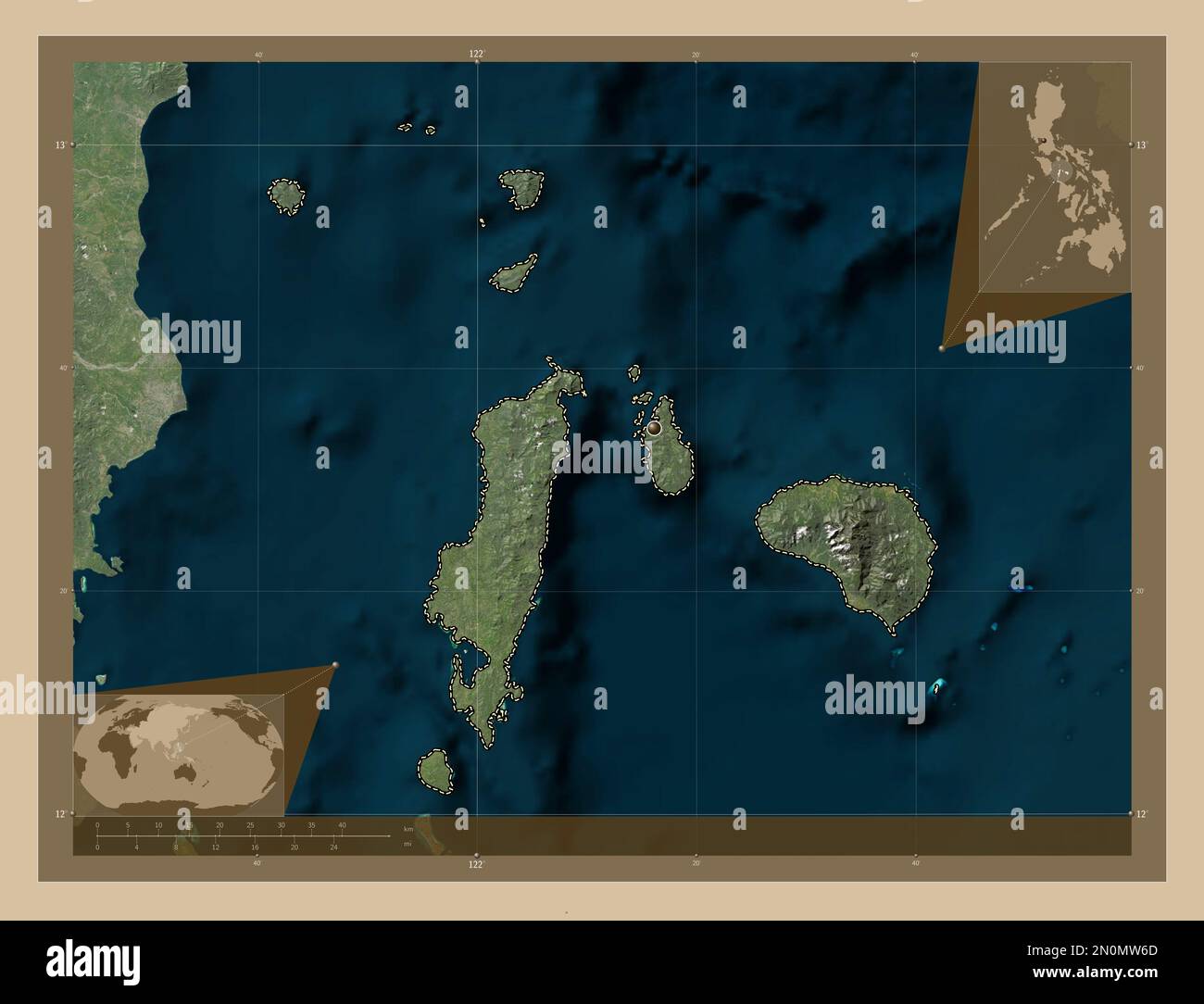 Romblon, province of Philippines. Low resolution satellite map. Corner ...