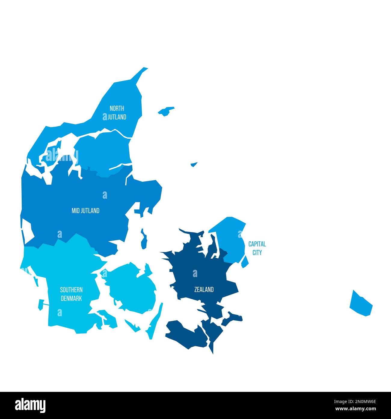 Denmark Political Map Of Administrative Divisions Regions Flat Blue Vector Map With Name