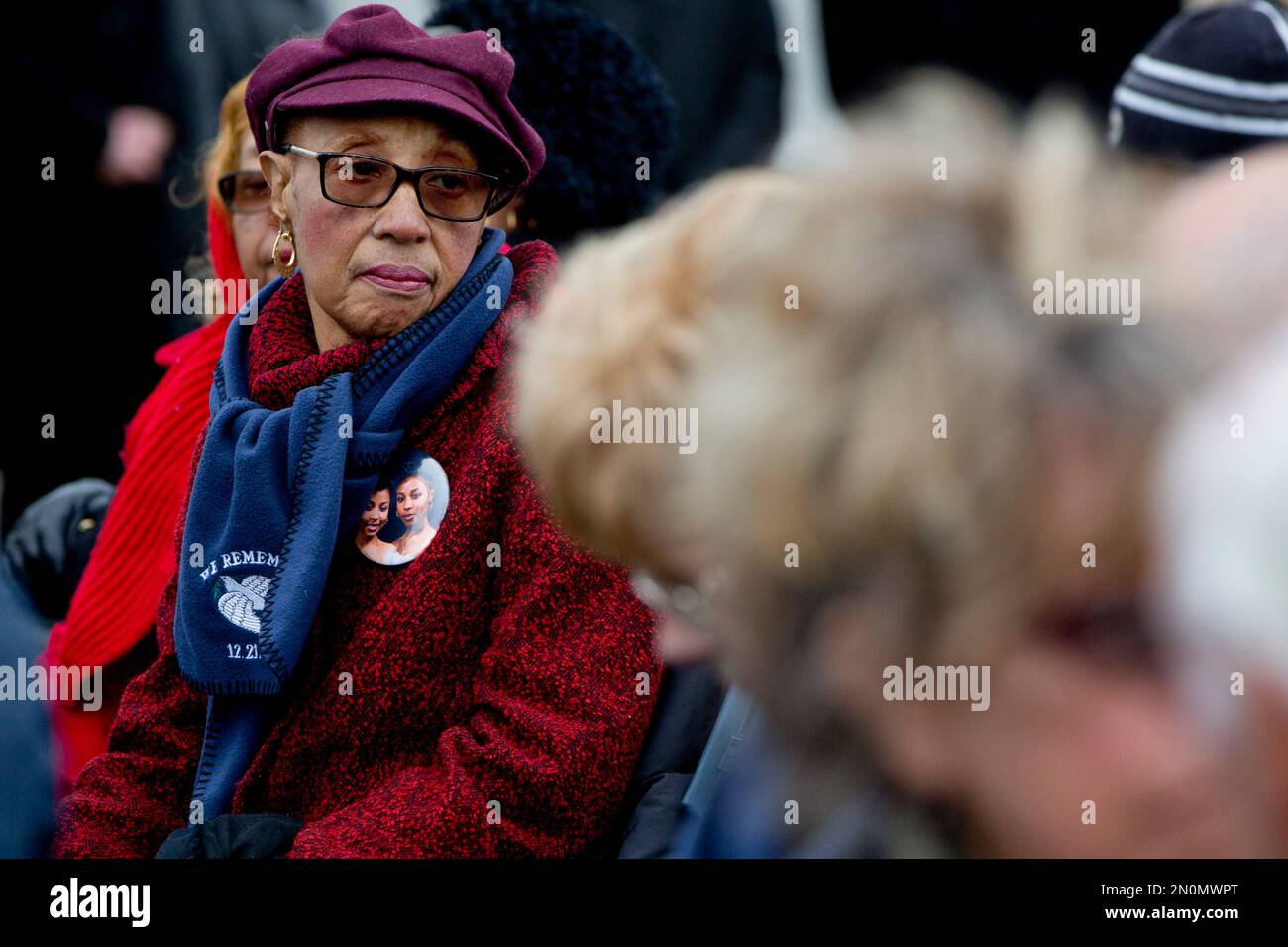 Barbara Weedon of New York City, wears a pin in memory of her daughter ...