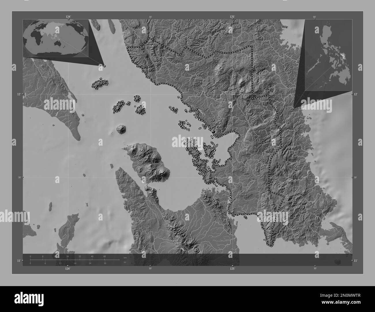 Samar, province of Philippines. Bilevel elevation map with lakes and ...