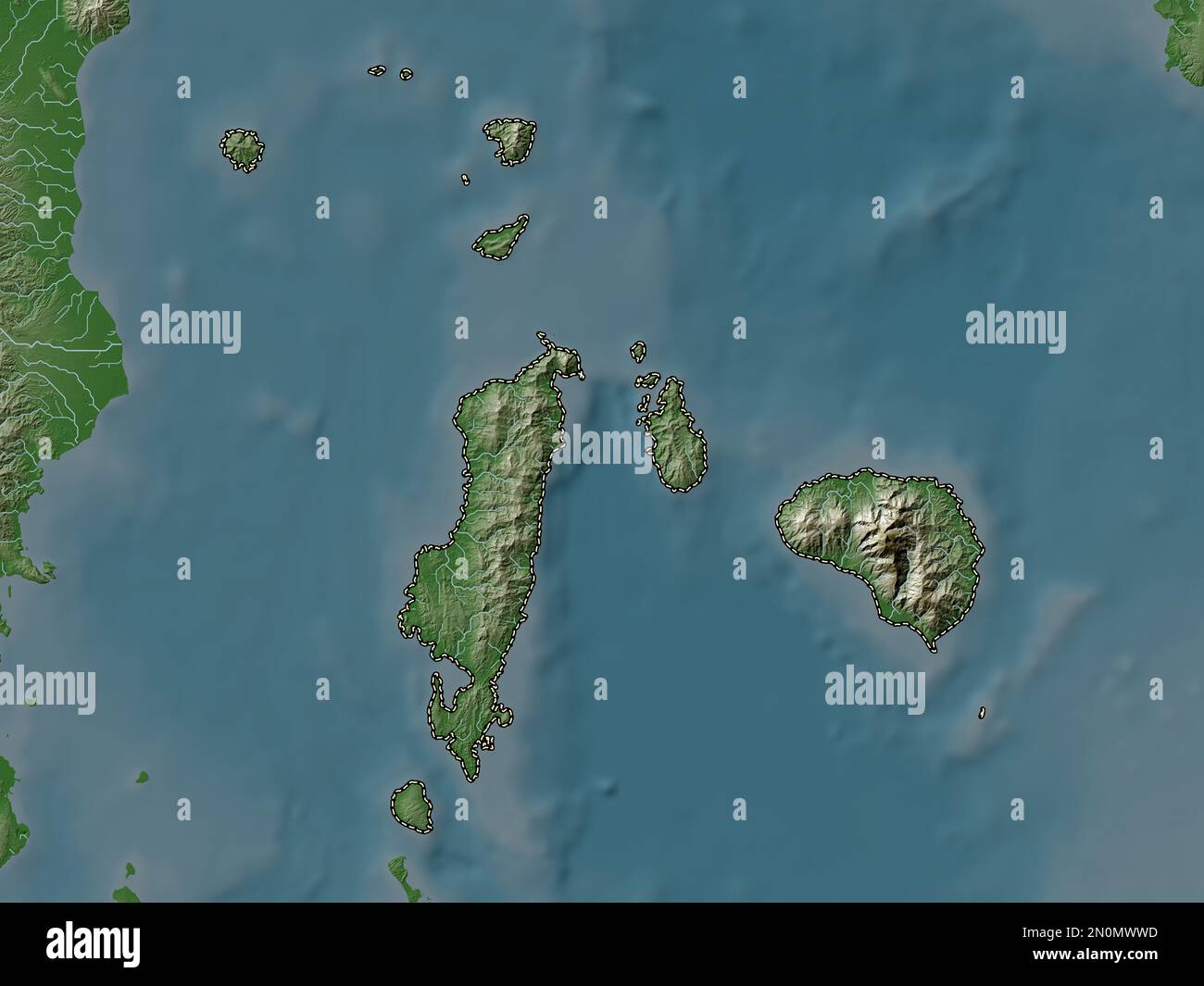 Romblon, province of Philippines. Elevation map colored in wiki style ...