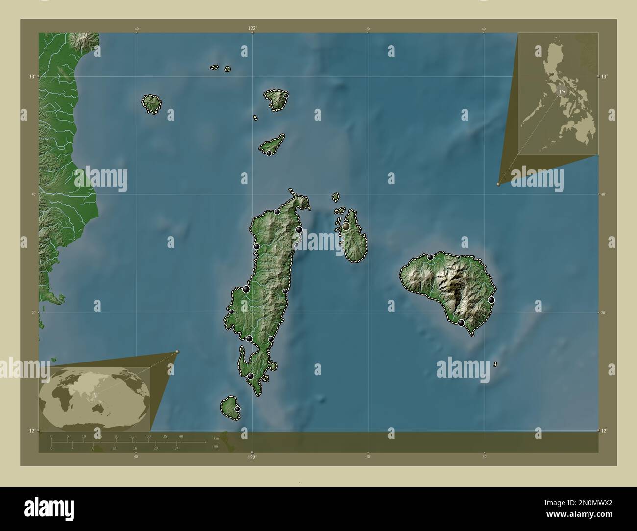 Romblon, province of Philippines. Elevation map colored in wiki style ...