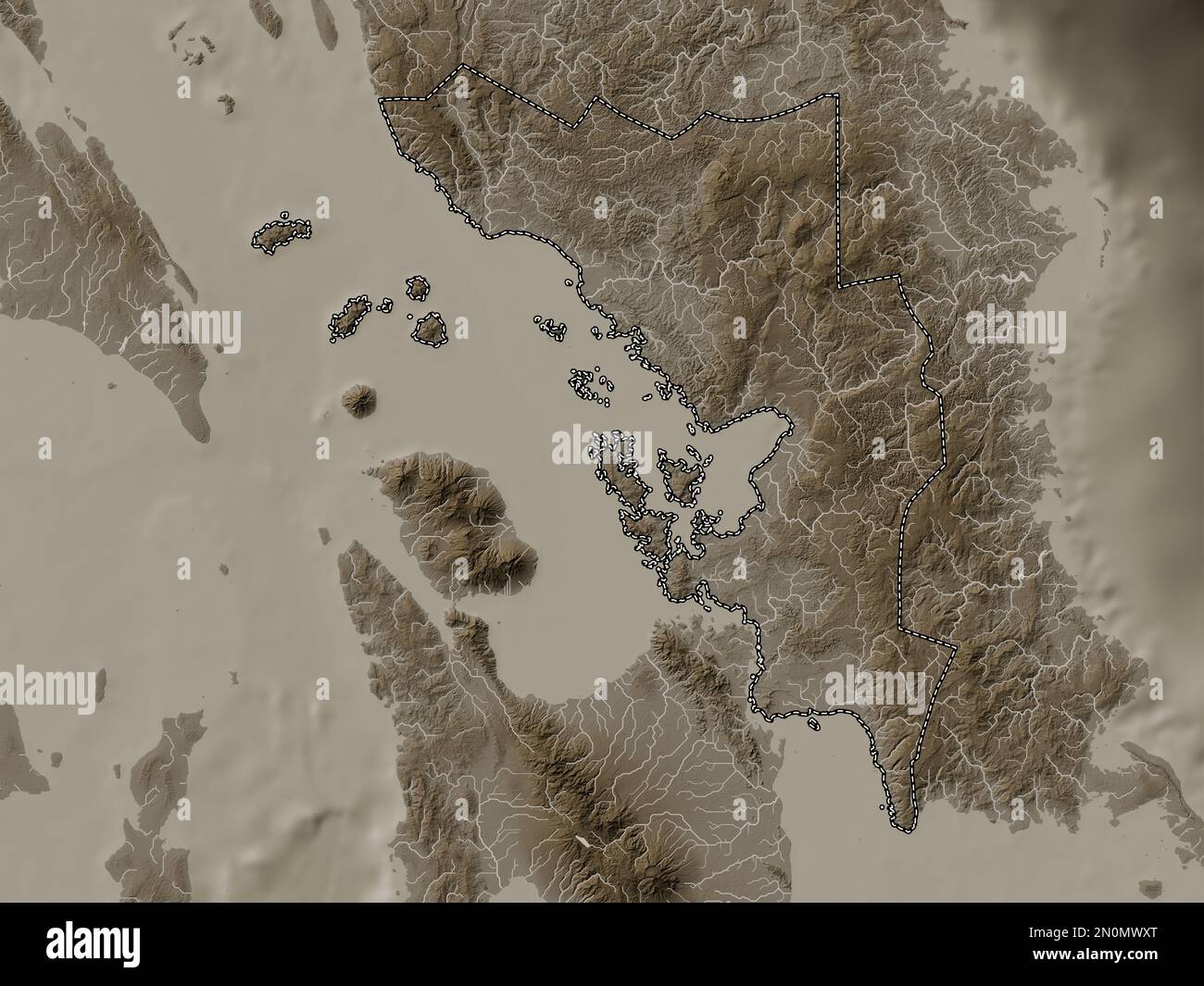 Samar, province of Philippines. Elevation map colored in sepia tones ...