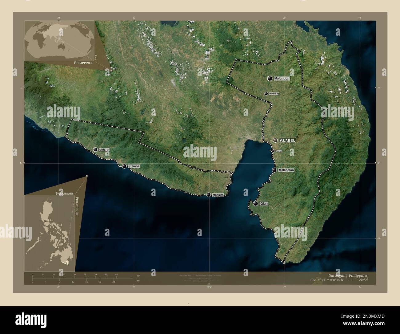 Sarangani, province of Philippines. High resolution satellite map ...