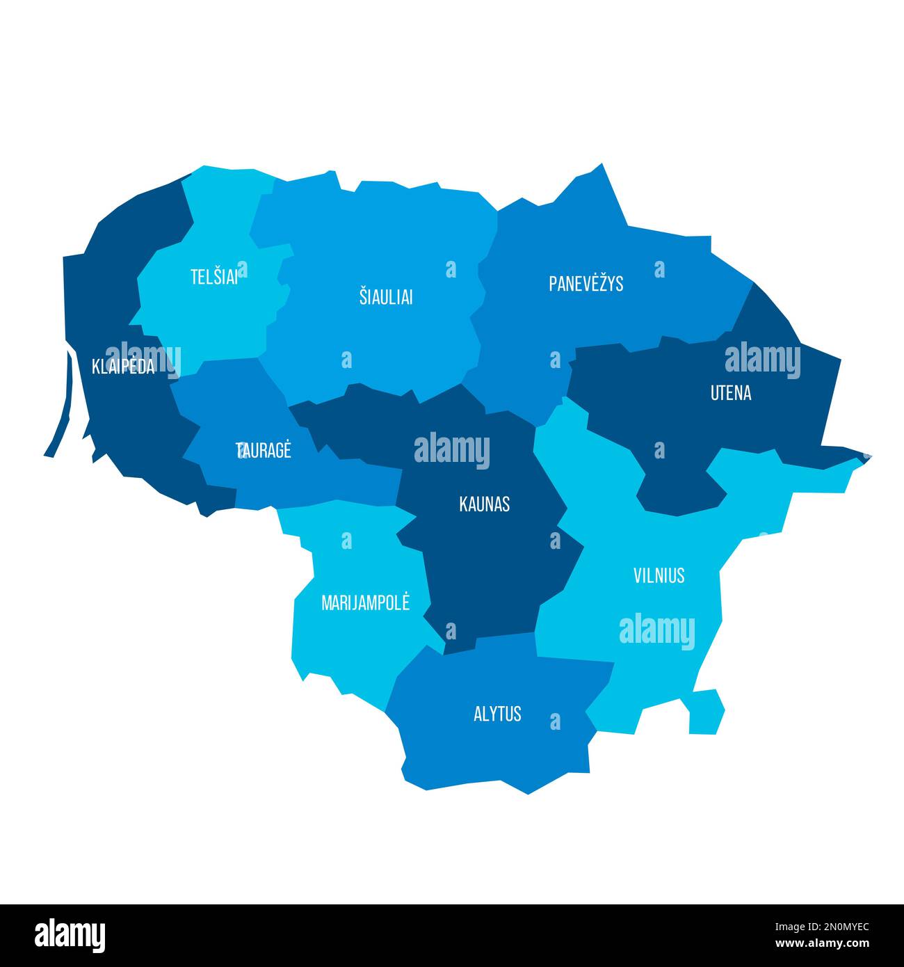 Lithuania political map of administrative divisions - counties. Flat ...