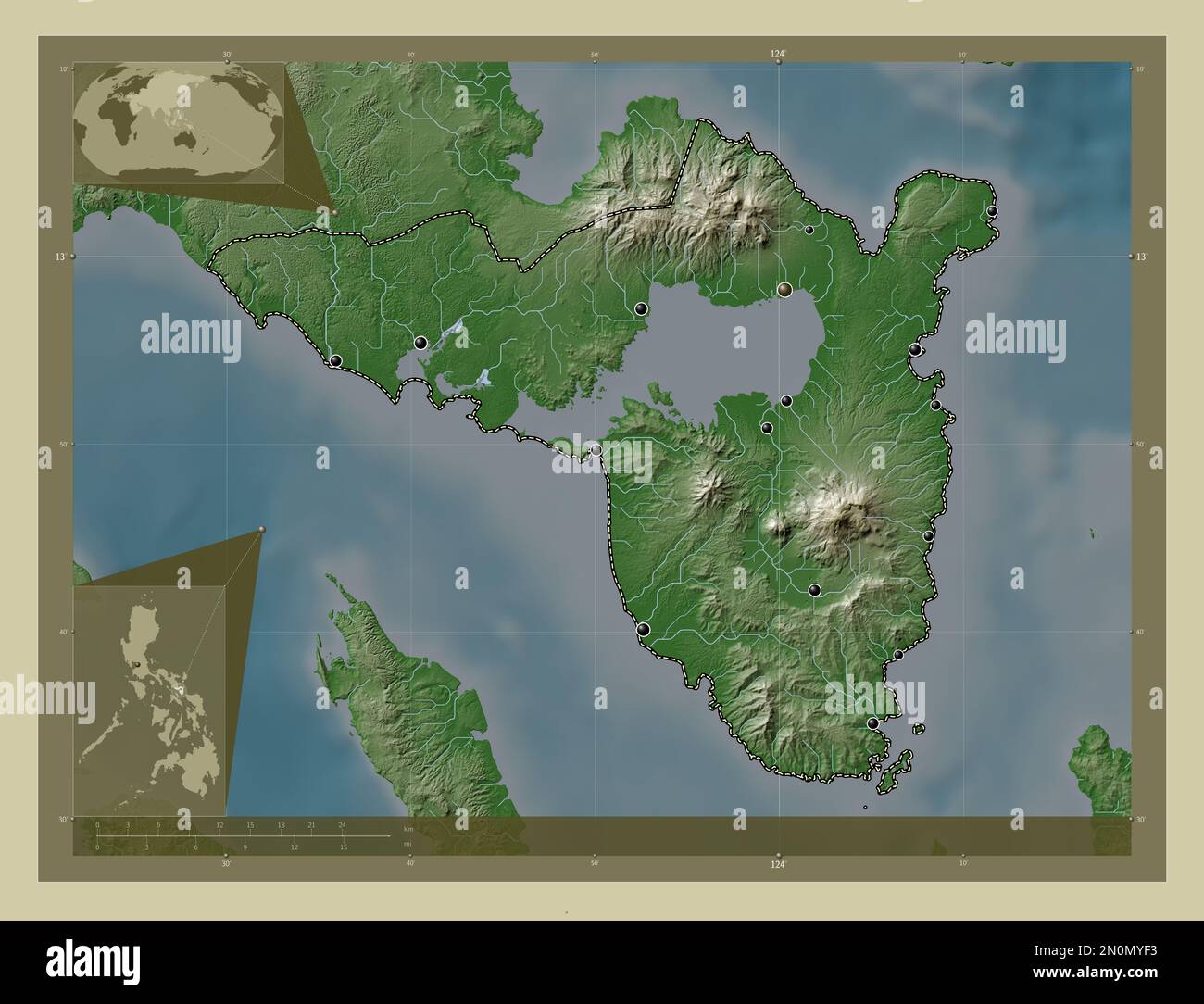 Sorsogon, province of Philippines. Elevation map colored in wiki style ...