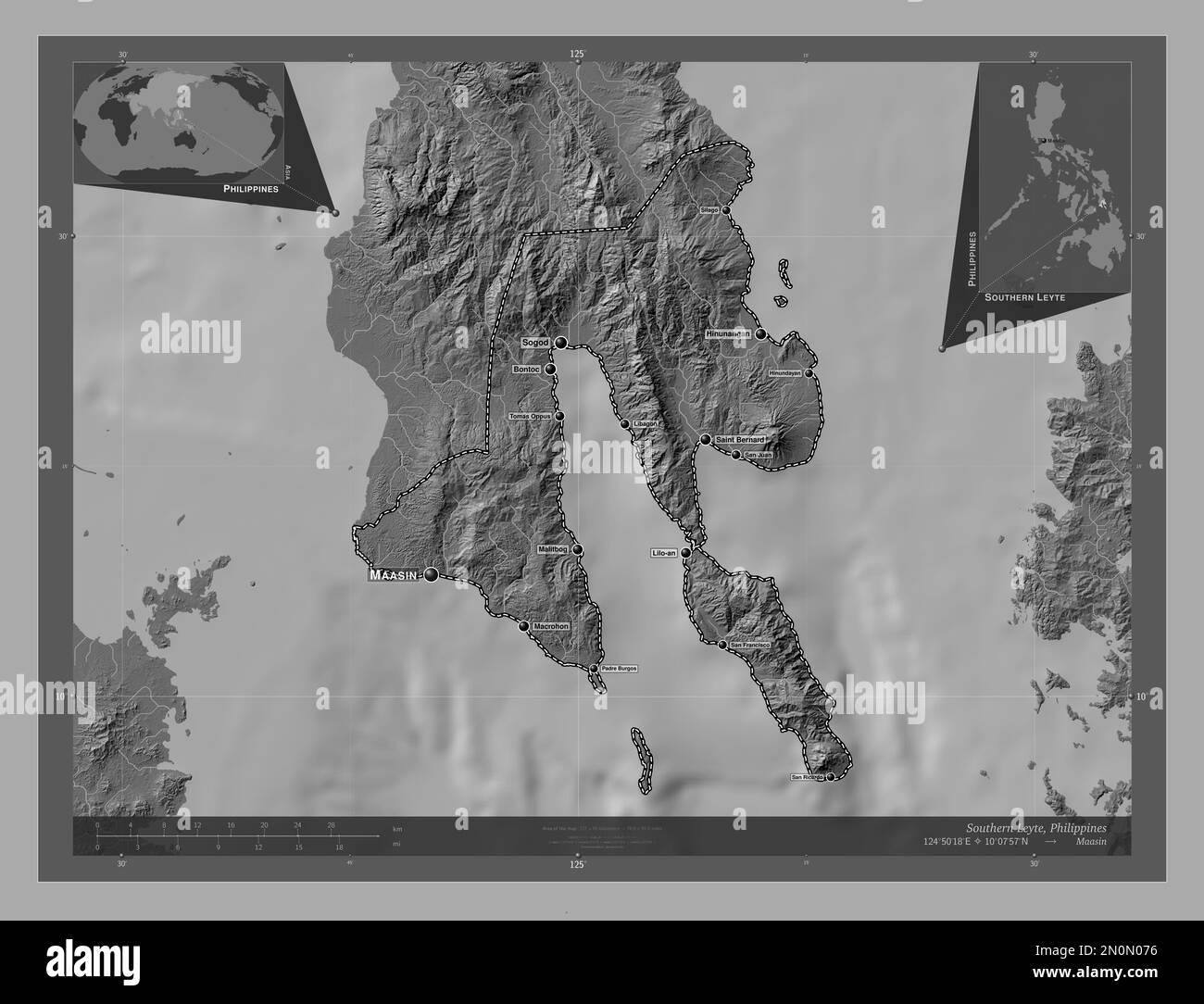 Southern Leyte, province of Philippines. Bilevel elevation map with ...
