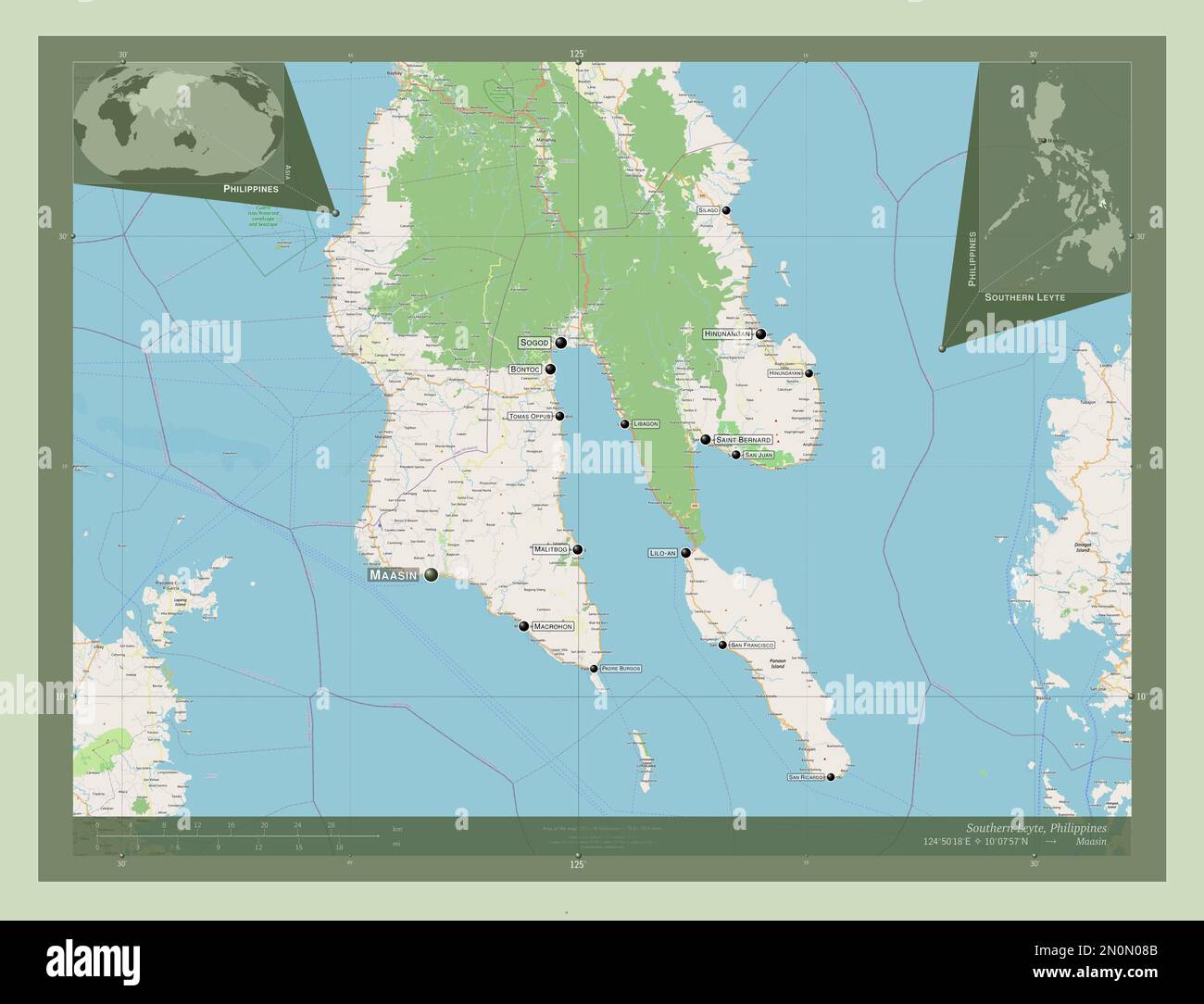 Southern Leyte, province of Philippines. Open Street Map. Locations and ...