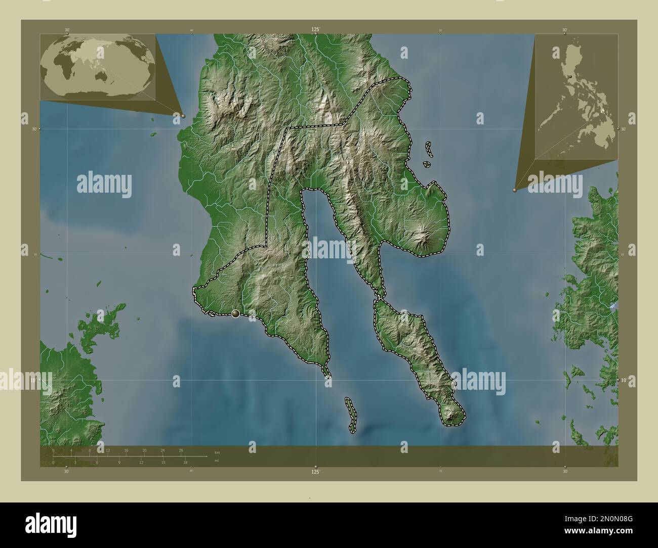 Southern Leyte, province of Philippines. Elevation map colored in wiki ...
