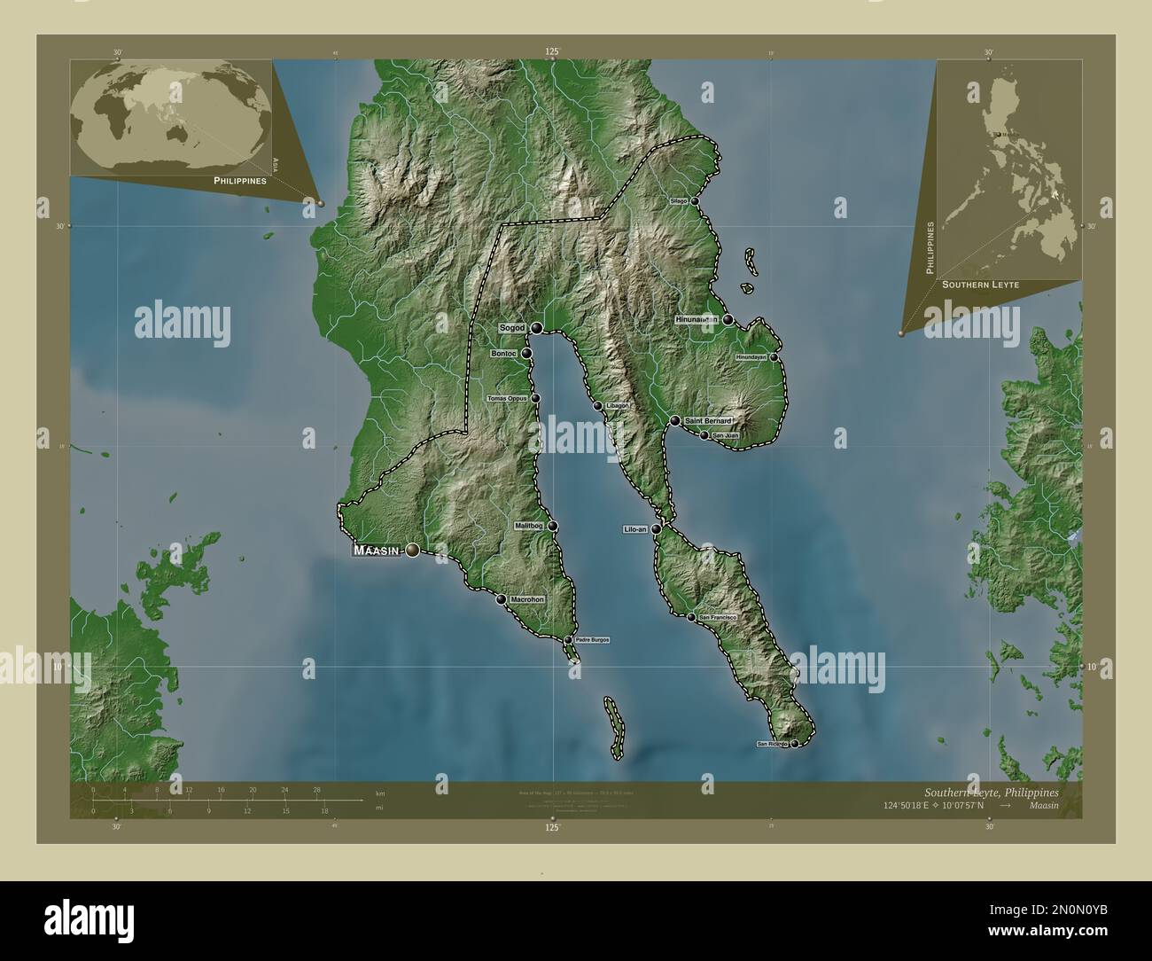 Southern Leyte, province of Philippines. Elevation map colored in wiki ...