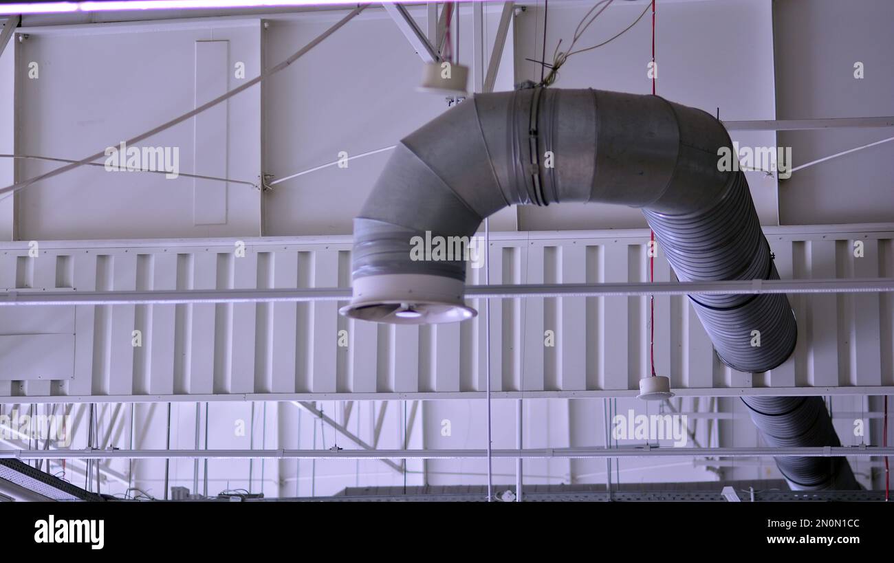 Lights and ventilation system on ceiling of the supermarket hall ...