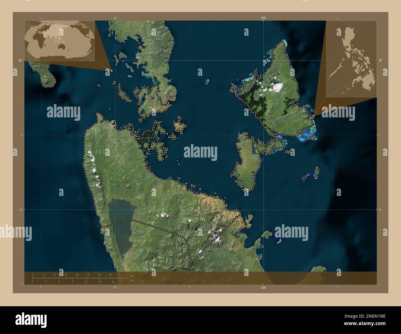 Surigao del Norte, province of Philippines. Low resolution satellite ...