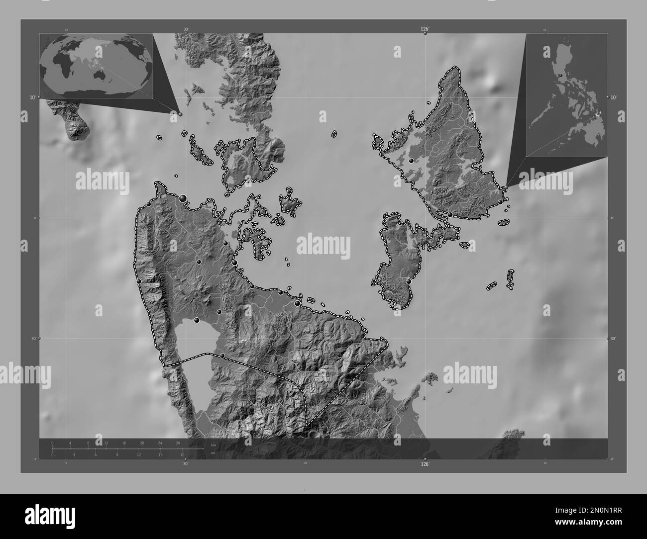 Surigao del Norte, province of Philippines. Bilevel elevation map with ...