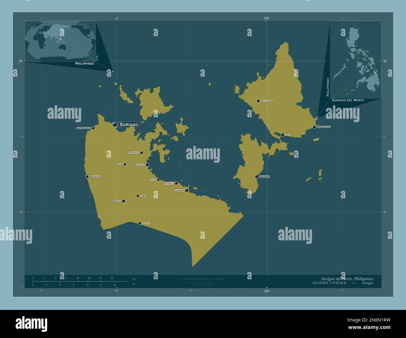Surigao del Norte, province of Philippines. Solid color shape ...