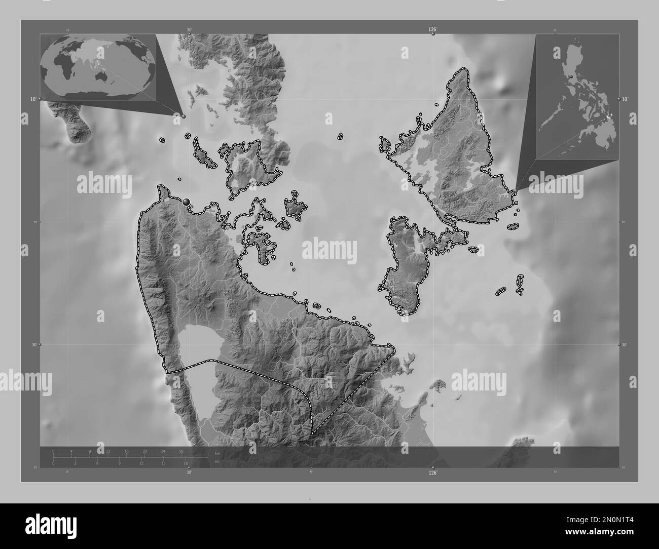 Surigao del Norte, province of Philippines. Grayscale elevation map ...