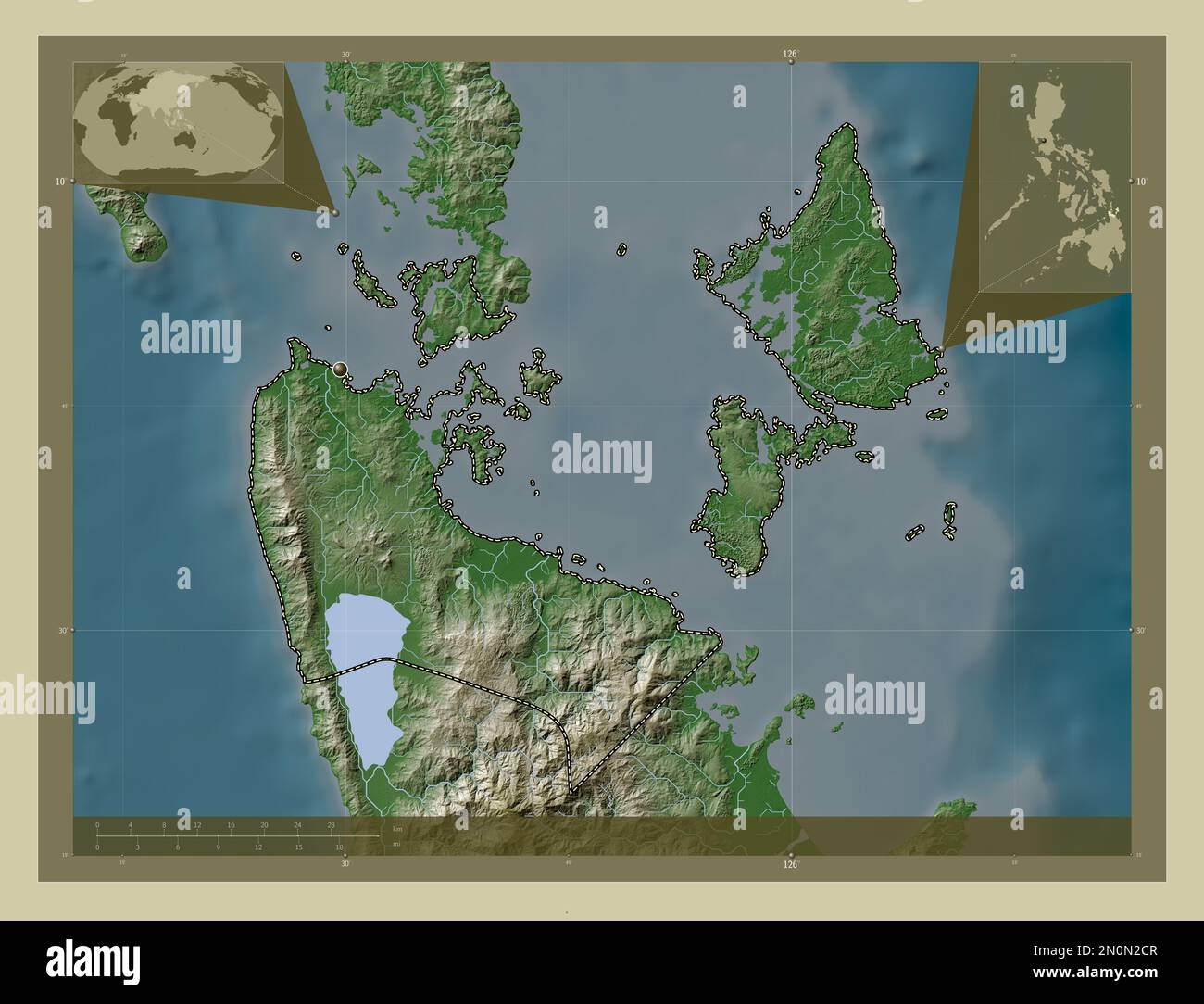 Surigao del Norte, province of Philippines. Elevation map colored in ...