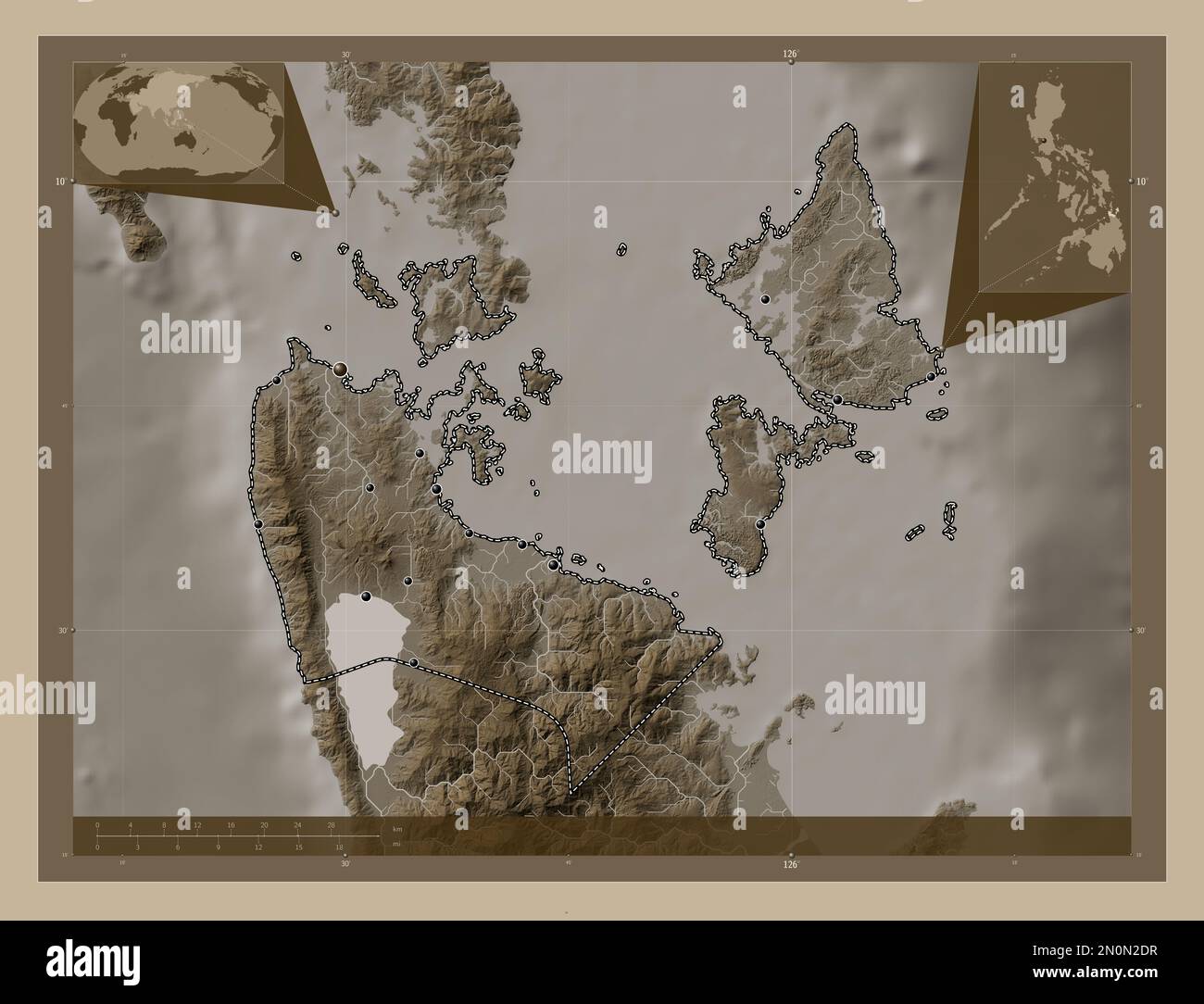 Surigao del Norte, province of Philippines. Elevation map colored in ...