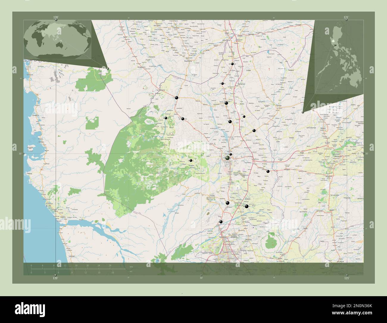 Tarlac, province of Philippines. Open Street Map. Locations of major ...