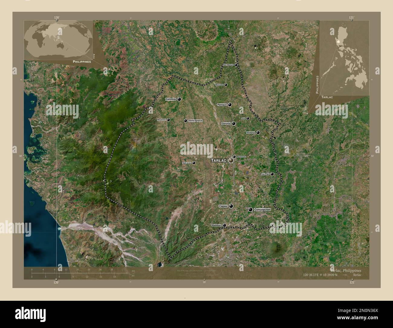Tarlac, province of Philippines. High resolution satellite map ...