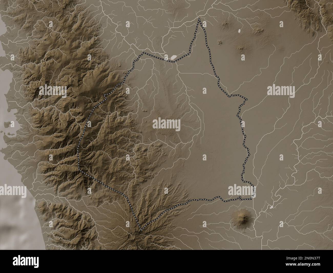 Tarlac, province of Philippines. Elevation map colored in sepia tones ...