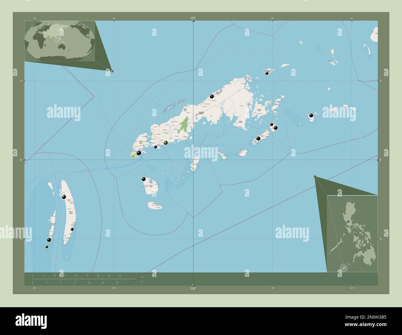 Tawi-Tawi, province of Philippines. Open Street Map. Locations of major ...