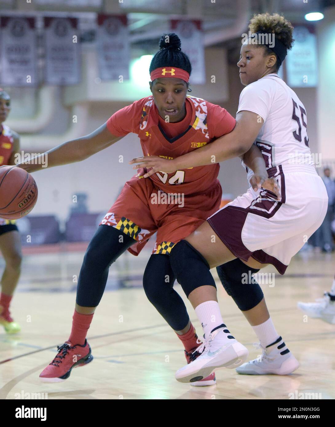 Maryland forward Brianna Fraser, left, dribbles against Maryland ...