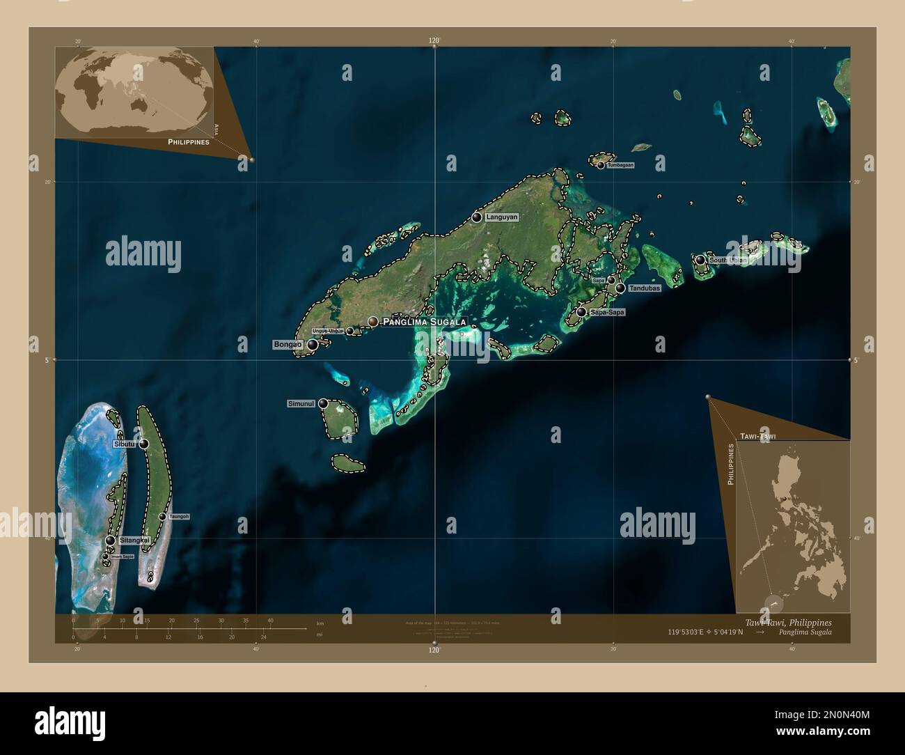 Tawi-Tawi, province of Philippines. Low resolution satellite map ...