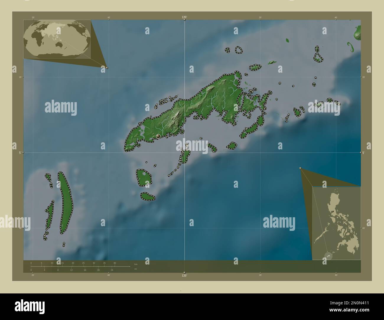Tawi-Tawi, province of Philippines. Elevation map colored in wiki style ...