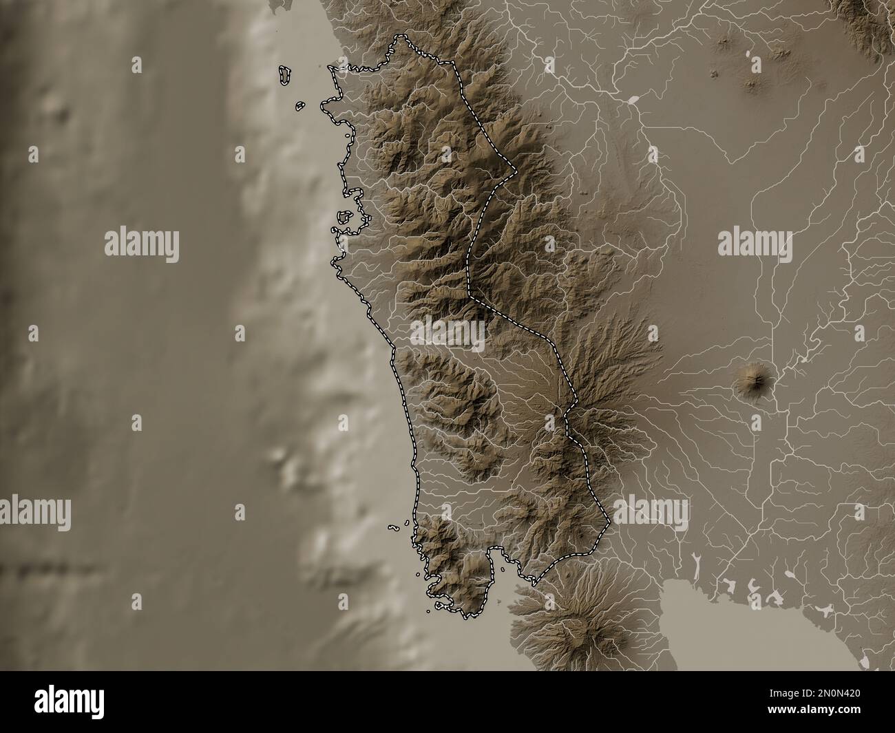 Zambales, province of Philippines. Elevation map colored in sepia tones ...