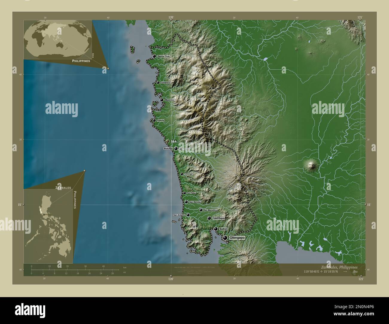 Zambales, province of Philippines. Elevation map colored in wiki style ...