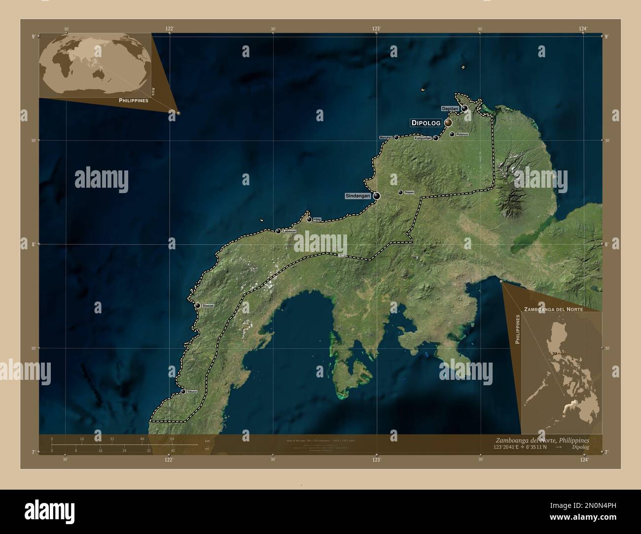 Zamboanga del Norte, province of Philippines. Low resolution satellite ...