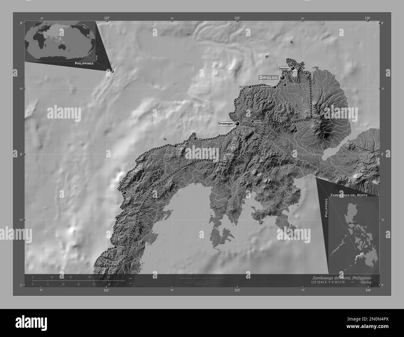 Zamboanga del Norte, province of Philippines. Bilevel elevation map ...