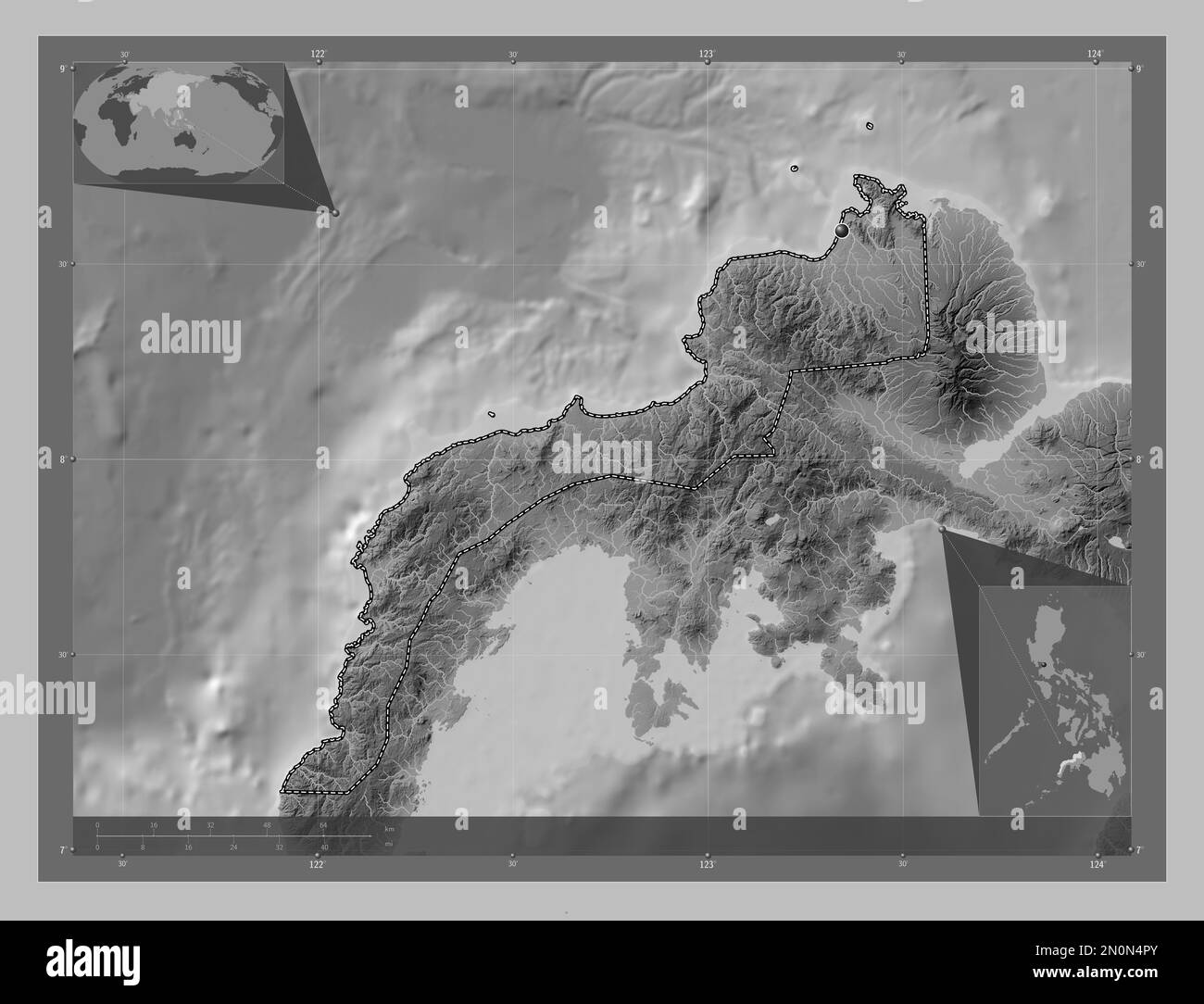 Zamboanga del Norte, province of Philippines. Grayscale elevation map ...