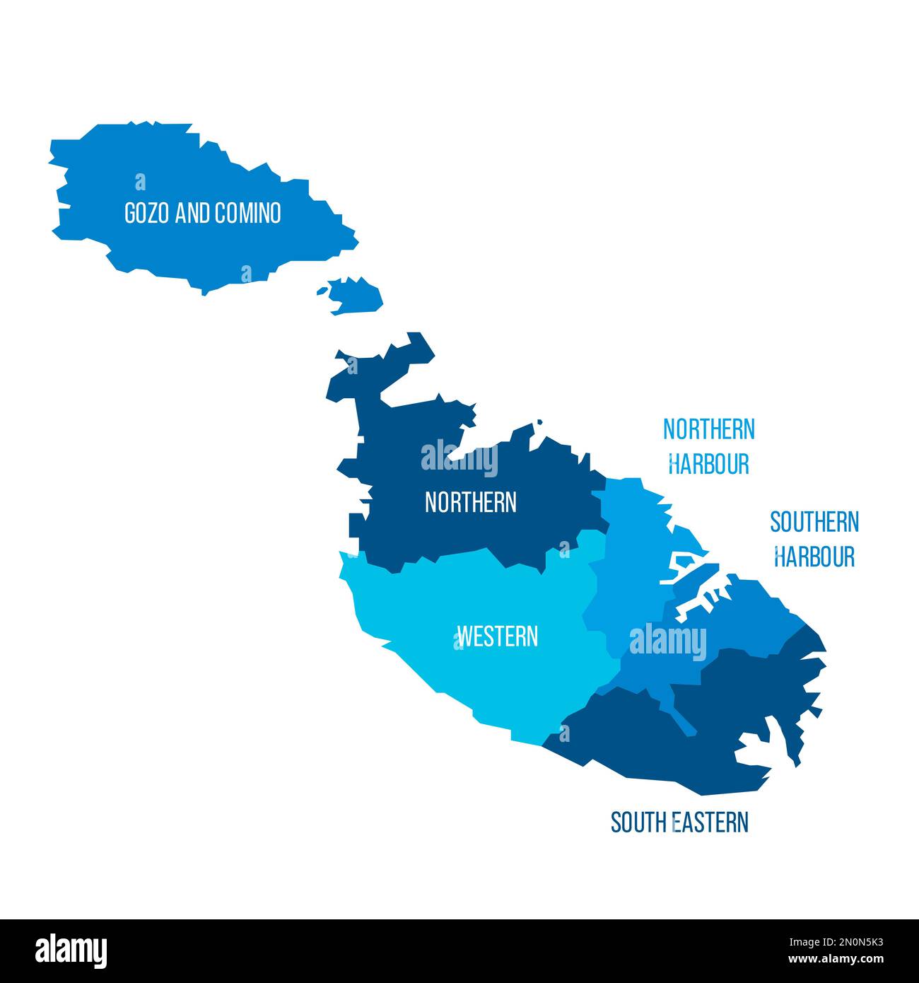 Malta political map of administrative divisions - regions. Flat blue ...
