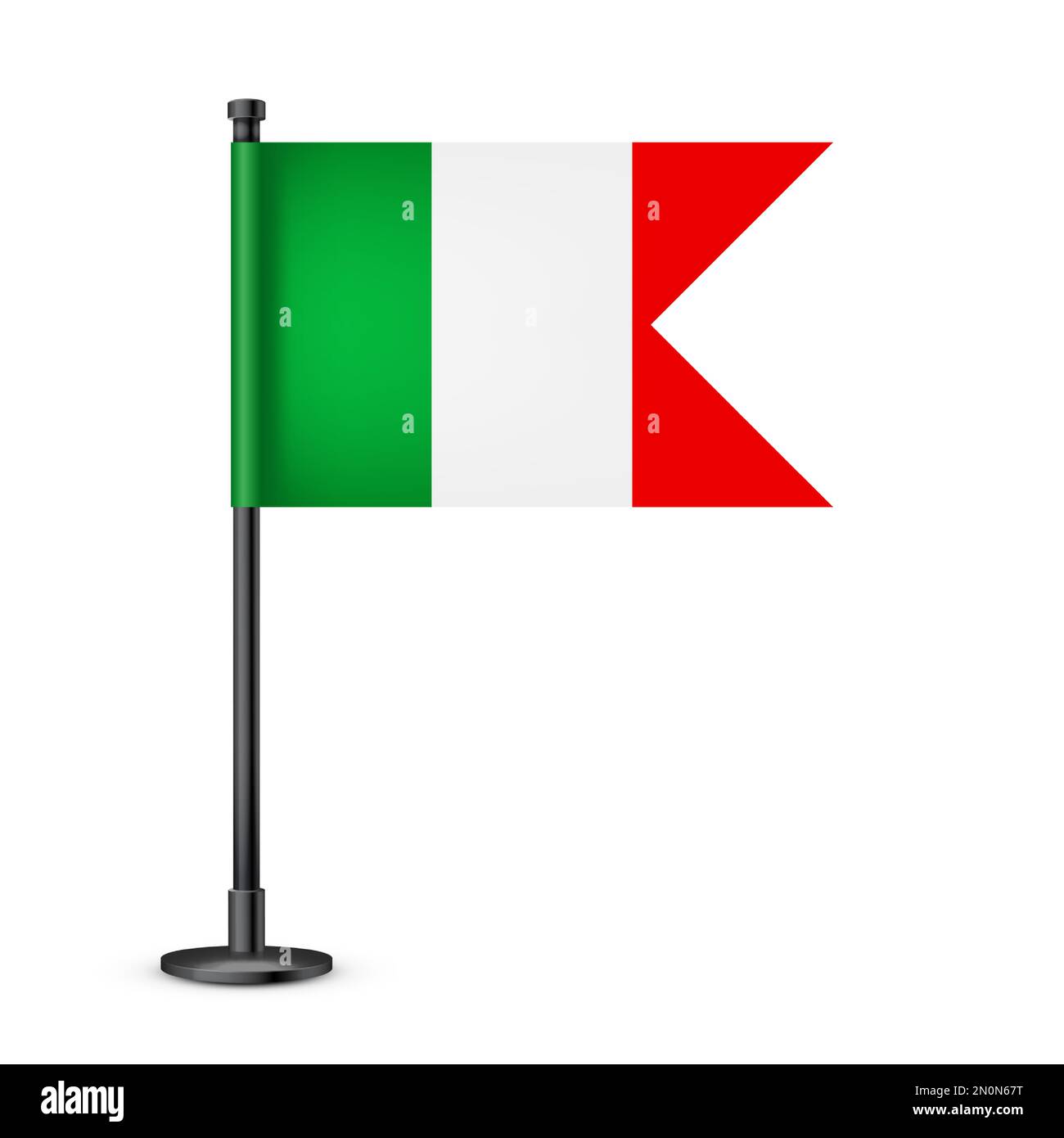Realistic Italian table flag on a black steel pole. Souvenir from Italy ...