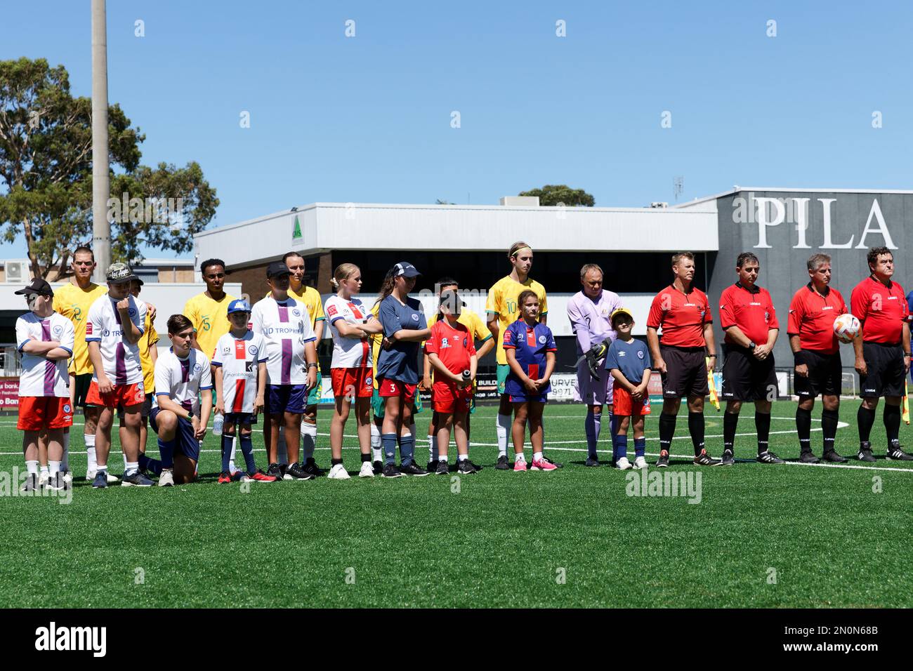 Australian players and Referees line up before the match between ...