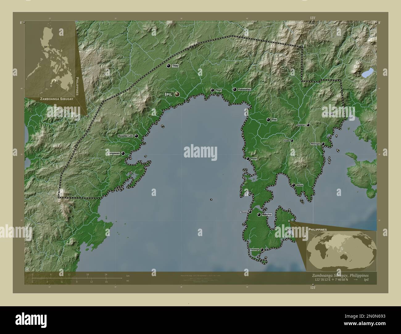 Zamboanga Sibugay, province of Philippines. Elevation map colored in ...