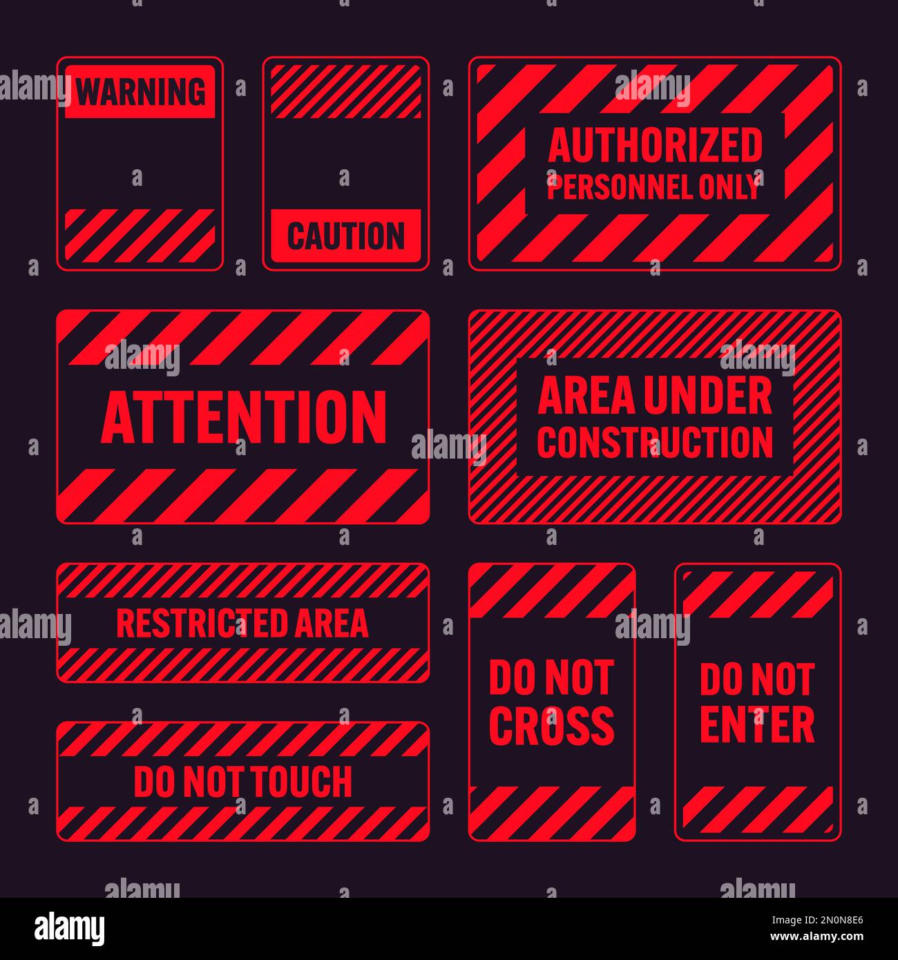 Various red warning signs with diagonal lines. Attention, danger or ...